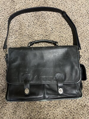 Vintage LEEDS Black Leather Laptop Bag Engineering Office Briefcase ...
