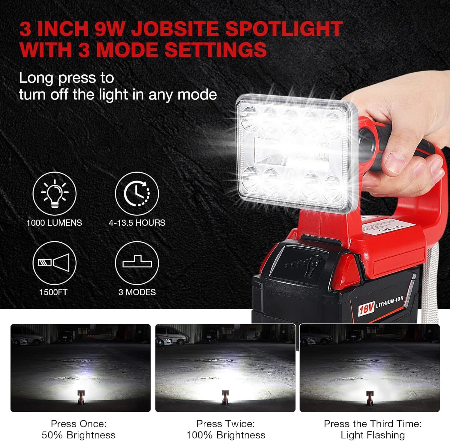 for Milwaukee M18 Battery Cordless LED Work Light 9W 1000LM Handheld ...