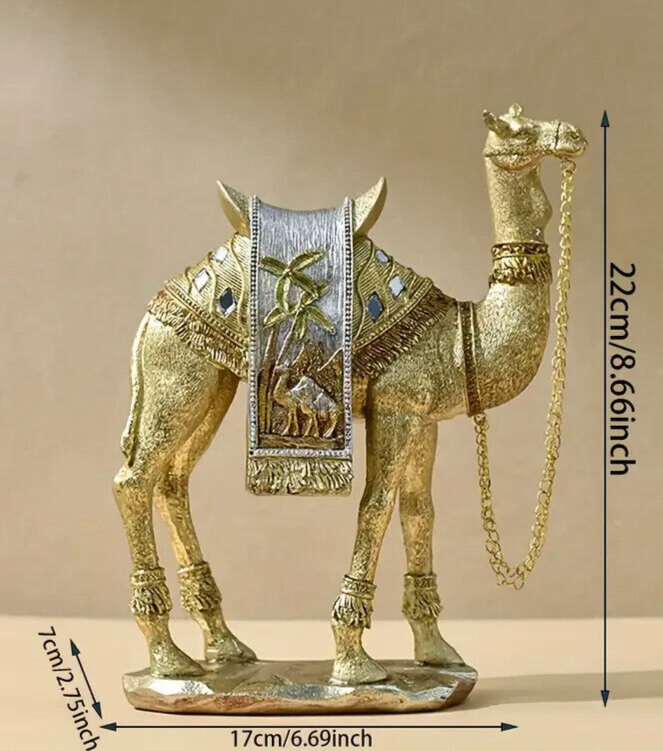 NEW 9" Elaborately Decorated Detailed Golden Camel Resin Figurine ...
