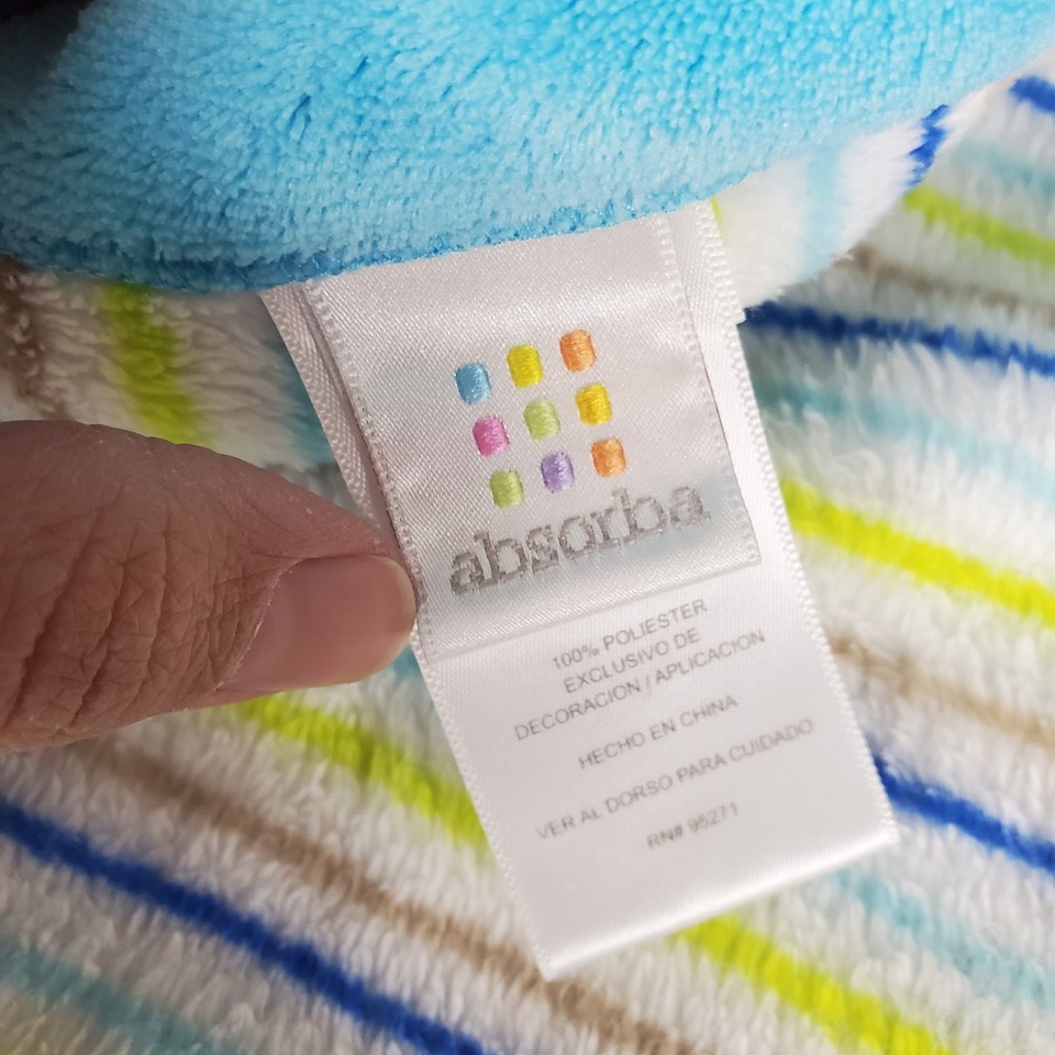 ABSORBA Fleece Baby Blanket Blue Trim Green Blue Brown Stripe Elephants ...
