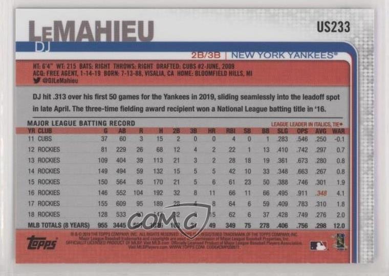 2019 Topps On Demand 3D /540 DJ LeMahieu #US233 | eBay