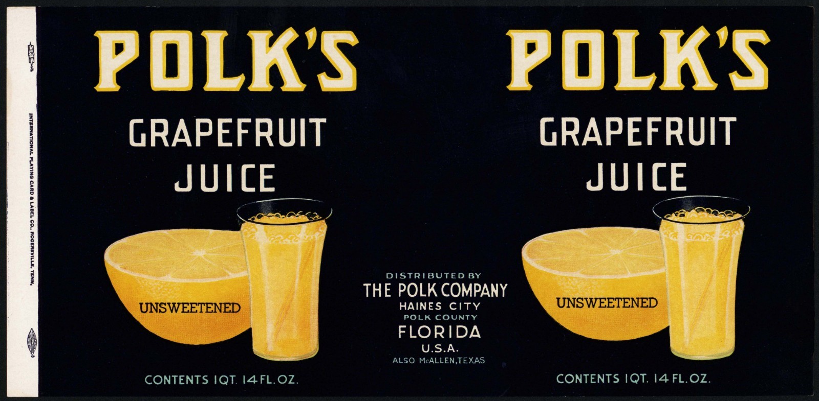 Vintage label POLKS Grapefruit Juice #3 Haines City Florida McAllen ...