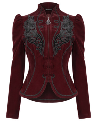 Devil Fashion Gothic Riding Jacket Red Velvet Black Lace Steampunk ...