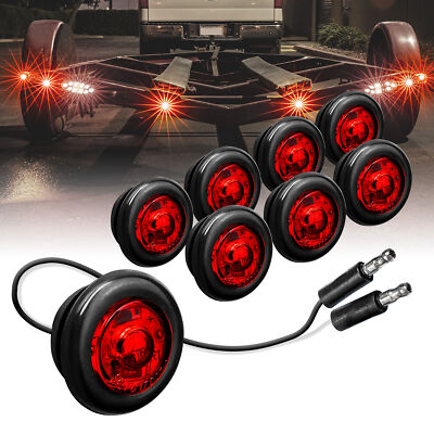 8pc 3/4" Round Red LED Trailer Bullet Clearance Side Marker Light - DOT ...