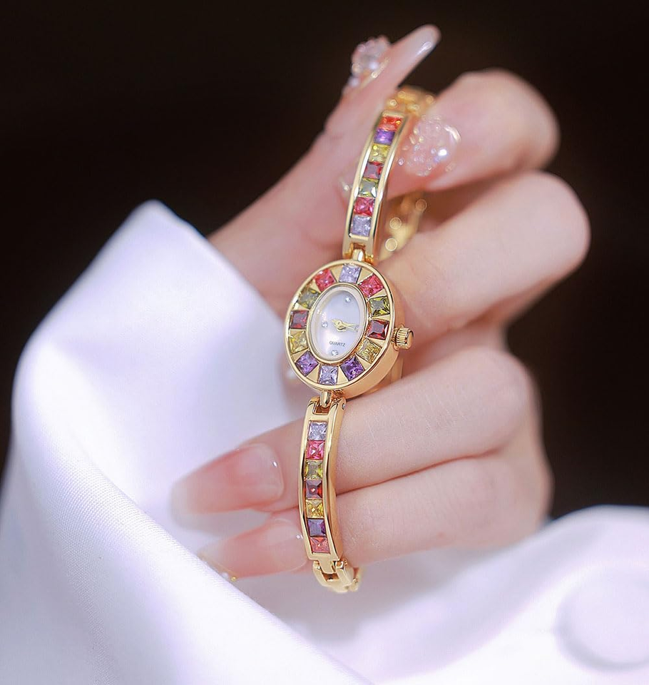 Luxury Vintage Colorful Crystal Oval Watch Fashion Ladies Small Dial ...