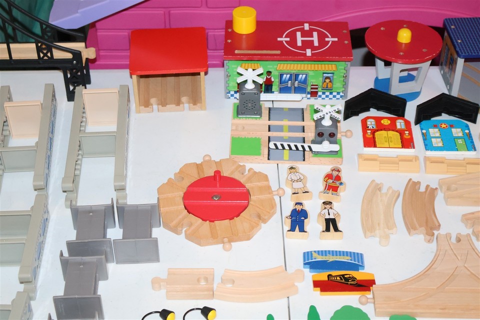 Vintage BRIO Lot - Wooden Tracks Trains Bridges / Trees / Buildings ...