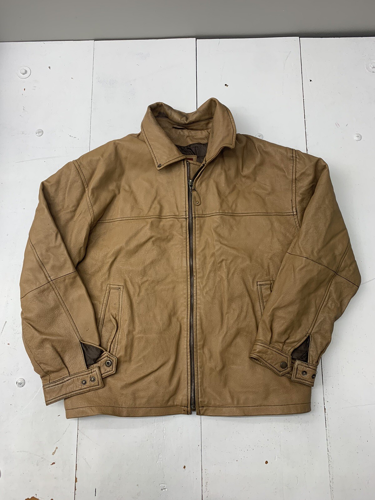 Marc Mattis Mens Light Brown Full Zip Leather Jacket … - Gem