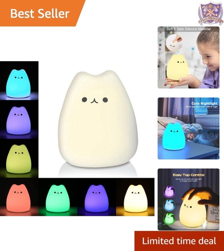 LED Cat Night Light Silicone 4" Cute Portable Nursery Lamp for Kids ...