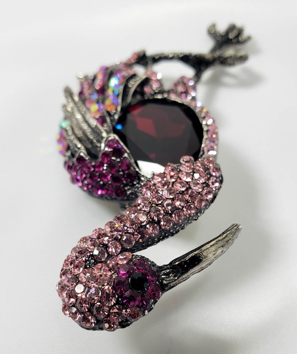 Silver Tone Pink Rhinestone Flamingo Brooch or Pendant Unsigned Costume ...