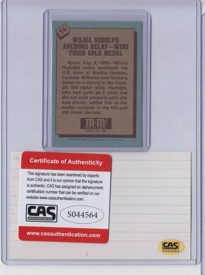 Wilma Rudolph Signed / Autographed Index & Olympic Card CAS COA 3x Gold ...