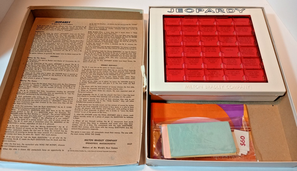 Milton Bradley Jeopardy 1964 Board Game Vintage 7th Edition Incomplete ...