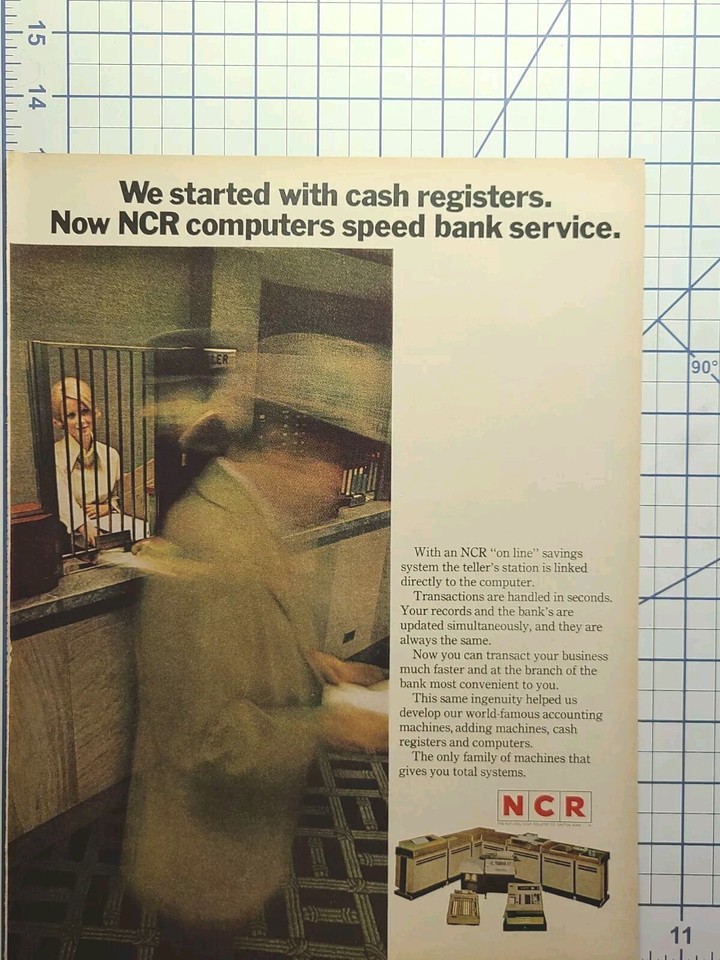 NCR Dayton OH Computers Speed Bank Service Teller Bars Vintage Print Ad ...