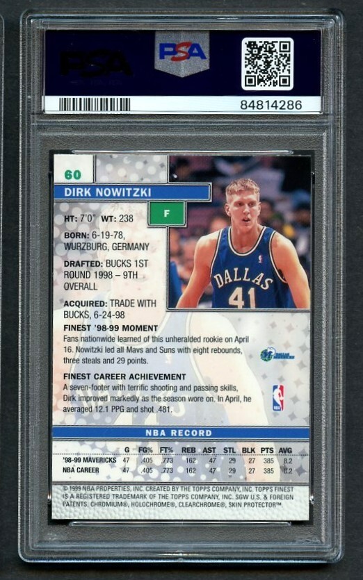 1999 Topps Finest Basketball DIRK NOWITZKI #60 PSA 10 GEM MT Dallas ...