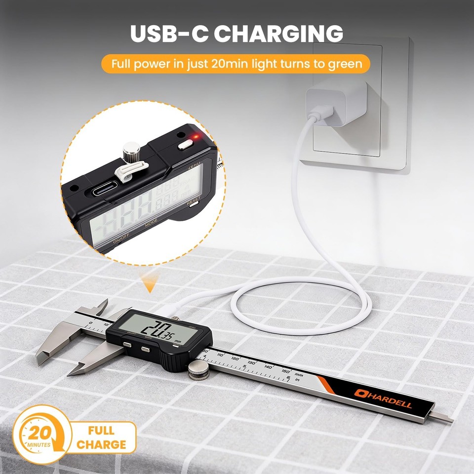 HARDELL Digital Caliper, Rechargeable Digital Caliper 6 inch with Reset ...