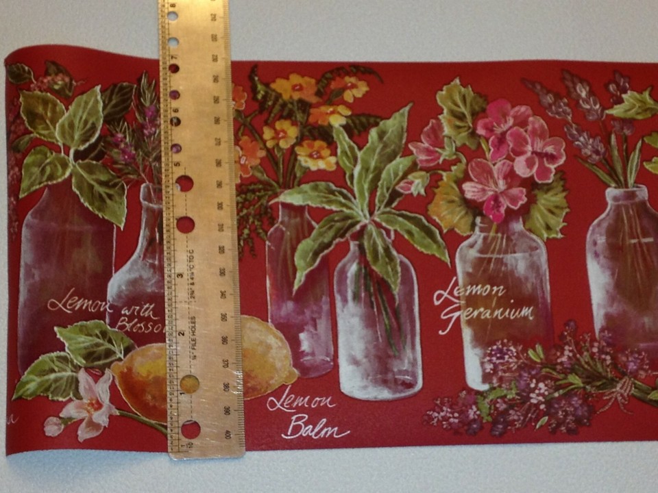 HERBS & SCENTS IN GLASS BOTTLES & MASON JARS PREPASTED KITCHEN BORDER ...