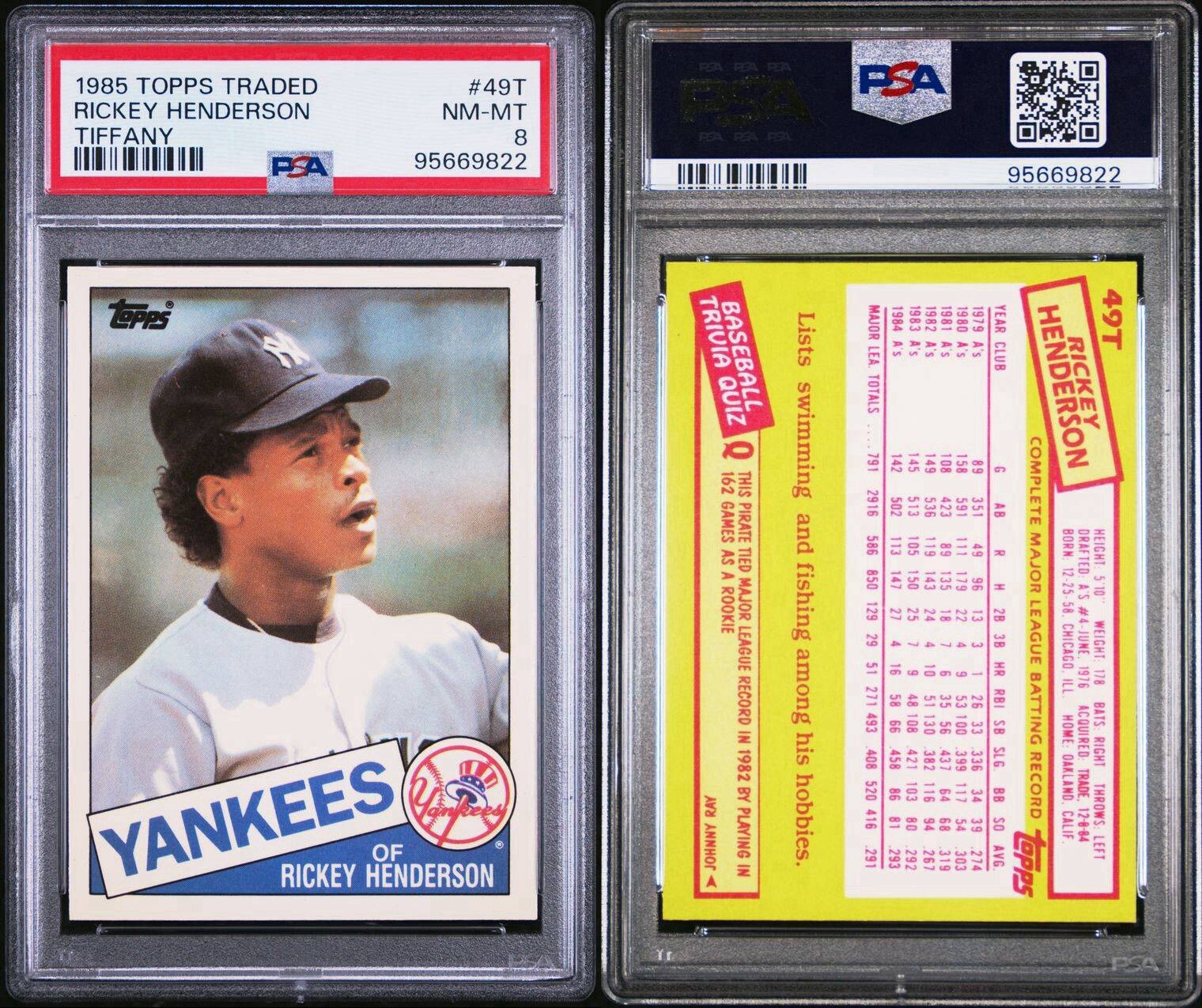 1985 TOPPS TRADED TIFFANY #49T RICKEY HENDERSON YANKEES HOF PSA 8 💥⚾️💥⚾ ...