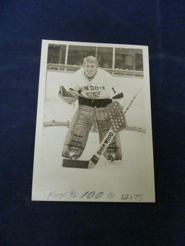 Vintage David J. Pardus Bowdoin College hockey goalie in net Glossy ...