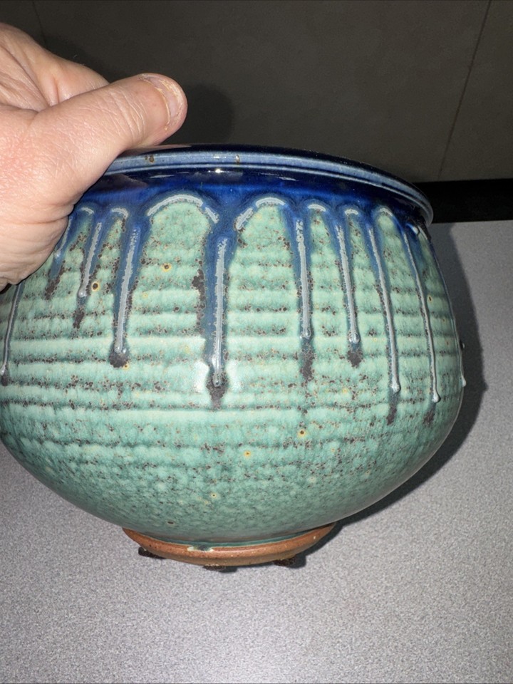Stunning Artisan Signed Studio Pottery Bowl/pot Blue Turquoise Glaze ...
