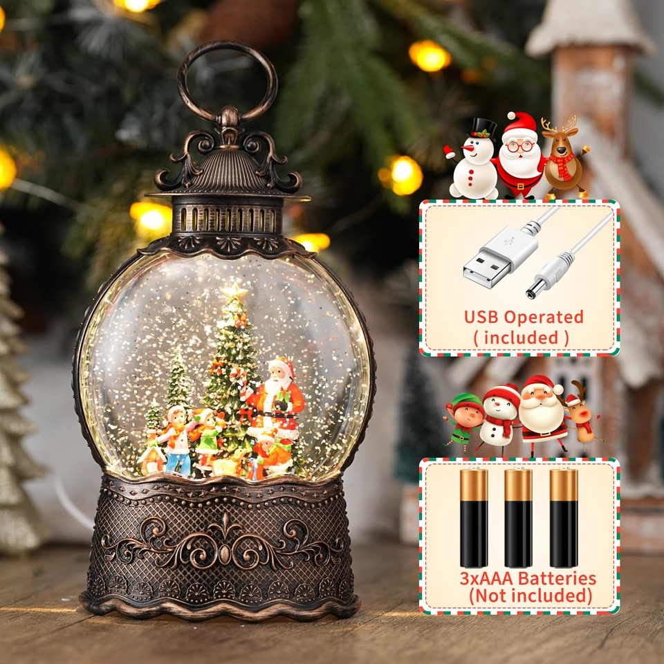 Snow Globe with Santa Claus, Light Up Christmas Snow Globes with Music ...