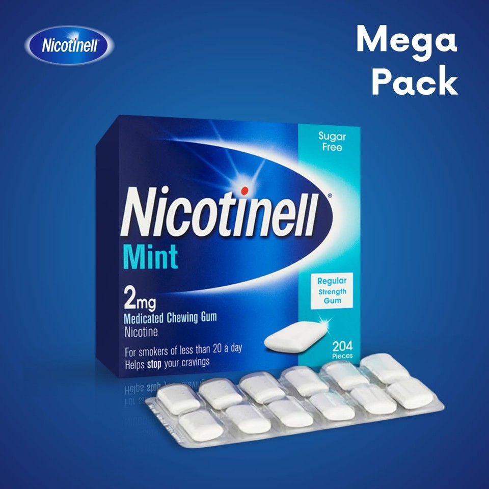 Nicotinell Mint Gum 2mg (204 Pieces), Stop Smoking Aid, Sugar Free ...