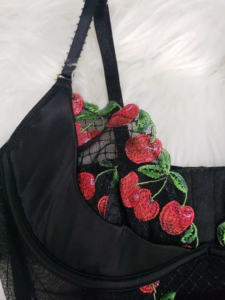 Victorias Secret Very Sexy Cherry Bra Longline Corset Sheer Black Lace ...