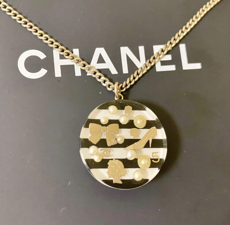 Chanel Necklace Reversible Coco Mark Border Pearl Rib… - Gem