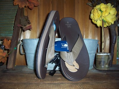 GEORGE MENS FLIP FLOPS SHOES SIZE 8 FOAM TECH BEACH POOL BROWN STYLISH ...