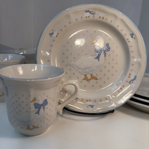 4 VTG Aunt Rhody Blue Goose Brickoven Stoneware Coffee Tea Cup Mugs ...