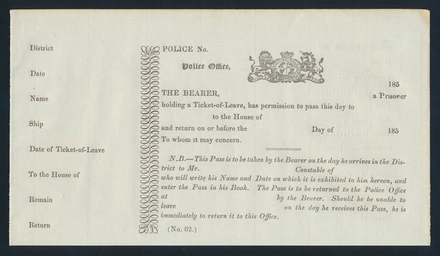 TASMANIA: 1850s Convict "Ticket-of-Leave" RARE & HISTORIC ORIGINAL ...