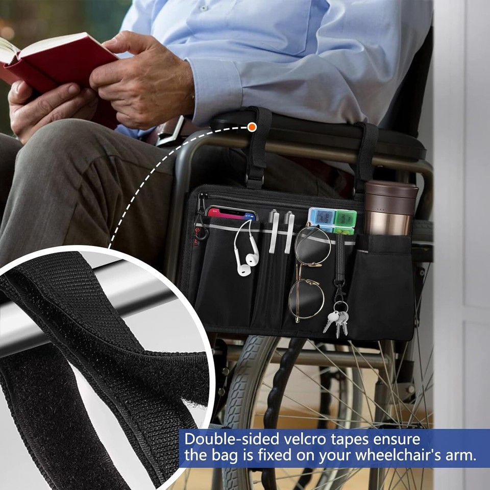 Wheelchair Side Storage Bag w/Cup Holder, Wheelchair Armrest ...