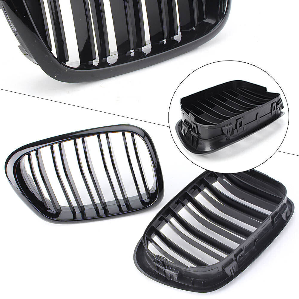 Gloss Black Front Grill Grille Double Line Fit BMW 5 Series E39 1995 ...