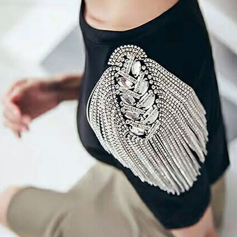 Shoulder Brooch Tassels Rhinestones Jewelry Handmade Shiny Epaulet ...