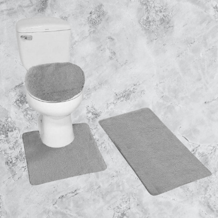3PC BATHROOM SET RUG CONTOUR MAT TOILET LID COVER SOLID EMBROIDERY ...