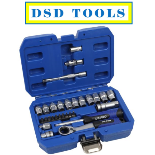 US PRO Tools 29pc Metric Go-thru Socket Set, Ratchet With Accessories ...