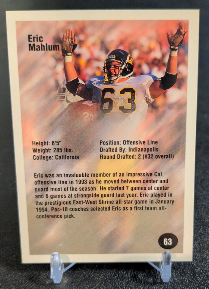 ERIC MAHLUM 1994 Superior Rookies Auto RC On Card Autograph CAL GOLDEN ...
