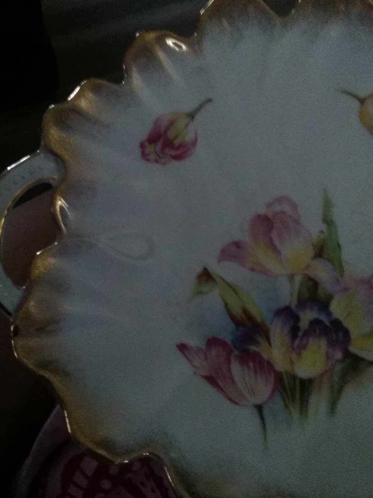 Antique WHEELOCK & CO. Germany Porcelain sm. bowl w/ tulips, scalloped ...