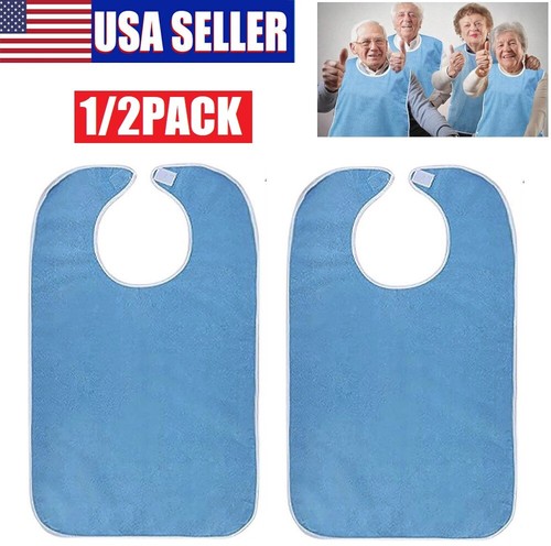 2Pcs Adult Bibs for Eating with Catch Bib-Washable Reusable Waterproof ...