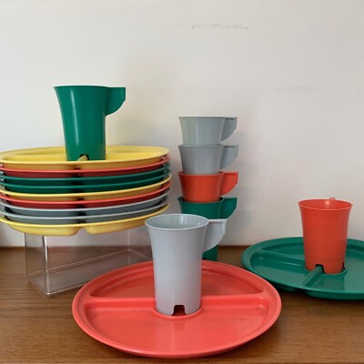 Vintage 1950s Mid Century 18pc set Jerywil Picnic Plastic Plate Trays ...