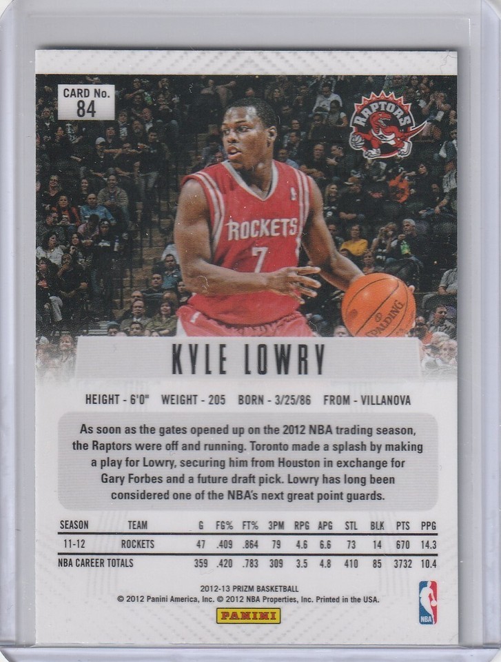 KYLE LOWRY Raptors / Rockets 2012/13 Panini Prizm #84 Base Card ...