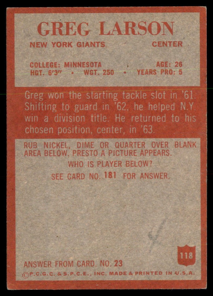 1965 Philadelphia #118 Greg Larson | eBay