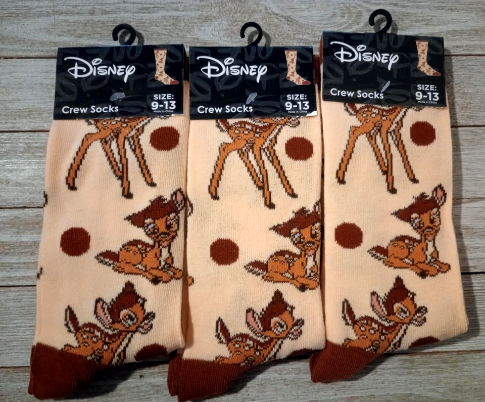 Disney Bambi Socks Cartoon Adult Crew 3 Pair Mens Size 9-13 | eBay