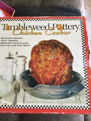 Tumbleweed Pottery Deep Dish Chicken Upright Roaster Cooker Dark Blue ...
