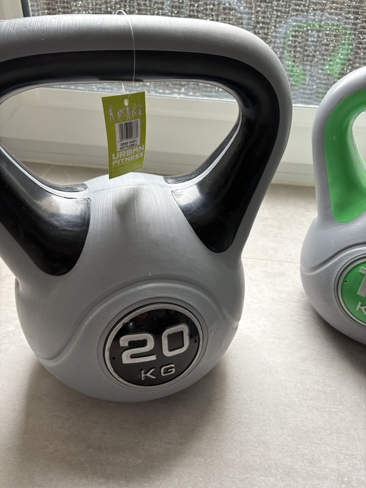 URBAN Fitness Vinyl Kettle Bell x 3 20kg, 16kg,12kg Gym Fitness ...