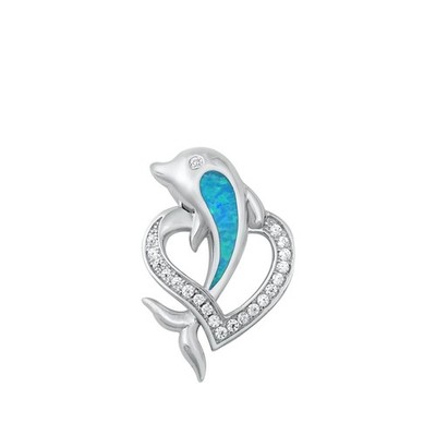 Sterling Silver Blue Synthetic Opal Jumping Dolphin Pendant Promise ...