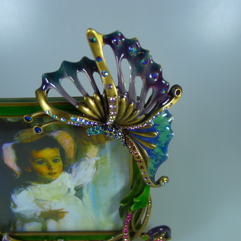 Jay Strongwater Butterfly Frame, Pewter Gold Plated Enamel Swarovski ...