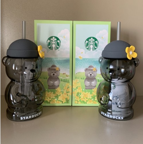 Starbucks Latin American Glass Bear Bottle Tumbler Cat Love Bear Straw ...