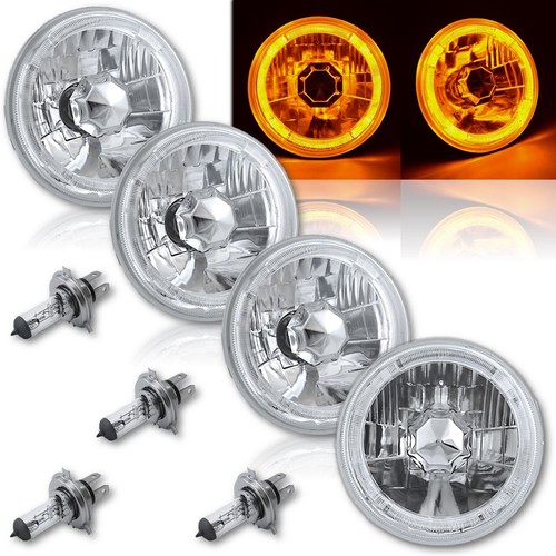5-3/4" Amber LED Halo Halogen Light Bulb Headlight Angel Eye Crystal ...