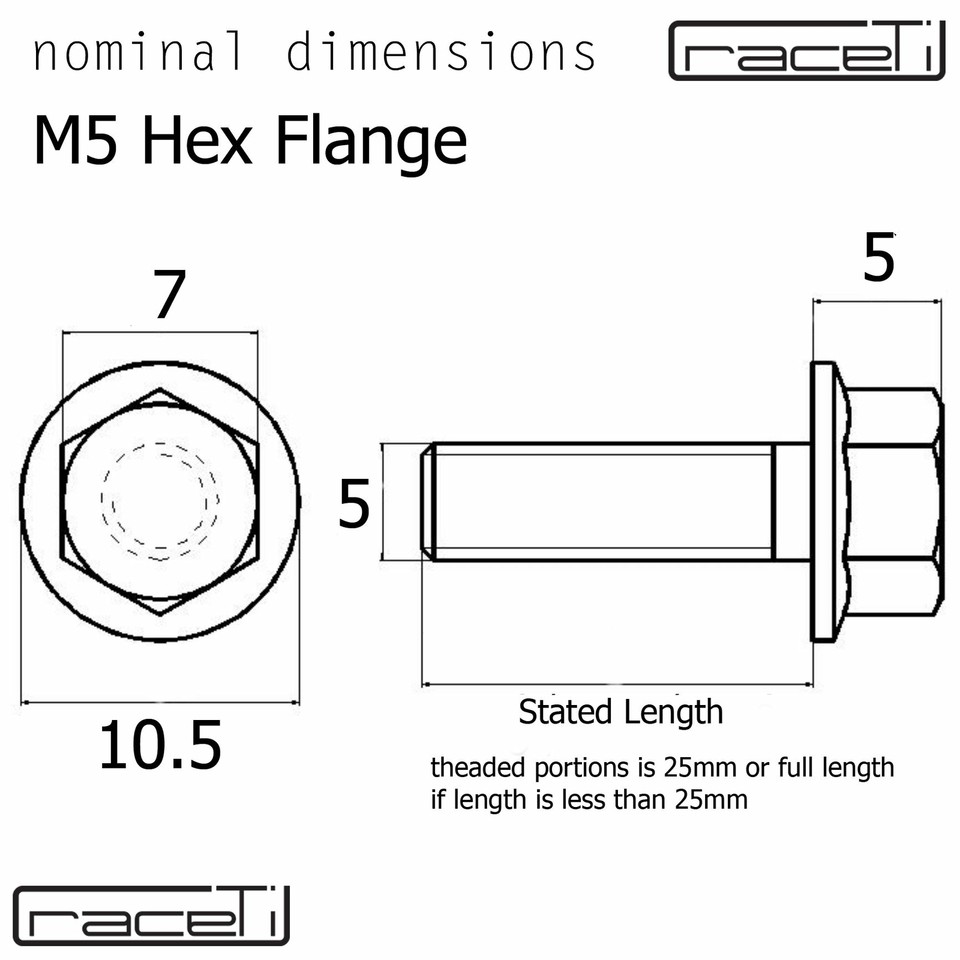 m5 10mm Titanium Hex Flange Bolt Ti Screw 10 x 0.8 CNC Machined Life ...