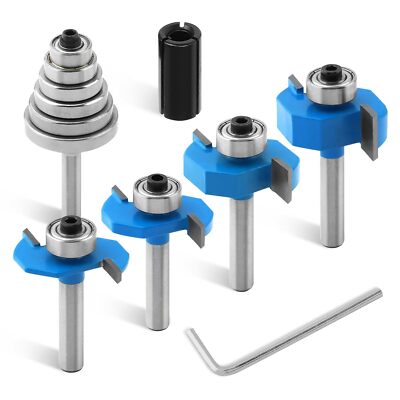 4Pcs Rabbet Router Bits 1/4" Shank with 6 Bearings Set, 1/16", 1/8", 3/ ...