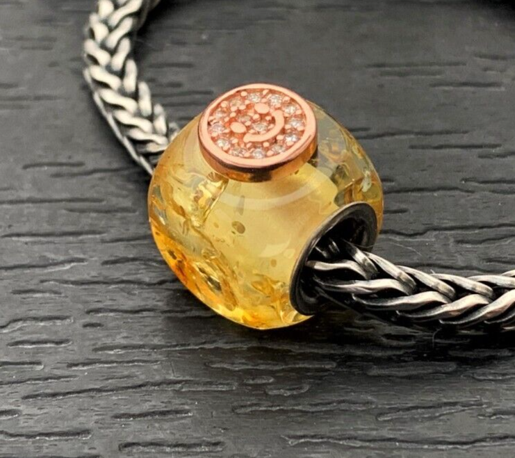 Gold Smile bead. Swarovski Amber bead. EU bracelet bead. Large hole ...